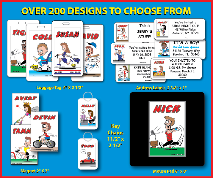 Personalized Family Cartoon People & Pet Luggage Tags, Address Labels ...